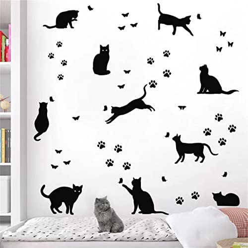 Bamsod Black Cat Wall Stickers for Kids Cat Wall Decals Bedroom Cat Vinyl Sticker Wall Art Stickers,10 pcs