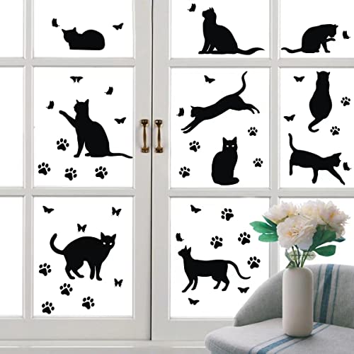 Bamsod Black Cat Wall Stickers for Kids Cat Wall Decals Bedroom Cat Vinyl Sticker Wall Art Stickers,10 pcs