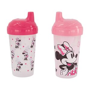 toddler sippy cups for girls| 10 ounce minnie mouse sippy cup pack of two with straw and lid | durable blue leak proof travel water bottle for toddlers