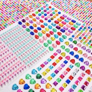 2200+ gem stickers, glitter stickers rhinestones self adhesive jewel for crafts gems, assorted shapes &color craft jewels, 10 sheet big gems, 3 sheet small gems