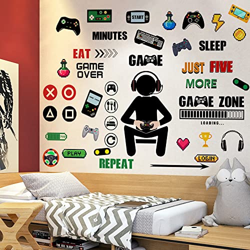 Gamer Wall Decals Stickers Glow in The Dark Wall Decals Game Wall Stickers Gaming Controller Wall Decals Game Room Decor Video Game Decal for Boys Kids Girls Bedoom Playroom Wall Decor… (Green)