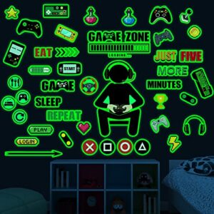 gamer wall decals stickers glow in the dark wall decals game wall stickers gaming controller wall decals game room decor video game decal for boys kids girls bedoom playroom wall decor… (green)