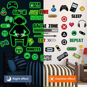 Gamer Wall Decals Stickers Glow in The Dark Wall Decals Game Wall Stickers Gaming Controller Wall Decals Game Room Decor Video Game Decal for Boys Kids Girls Bedoom Playroom Wall Decor… (Green)