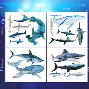 18 Pieces Sharks Peel Shark Wall Decals Removable Wall Stickers Animal Shark Decal Stickers Sea Theme Wall Decor Sticker for Room Bathroom Nursery Home Decor (Glow in the Dark)