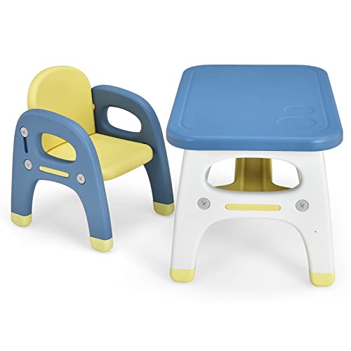 HONEY JOY Kids Table and Chair Set, Dinosaur Shape Children Activity Table and 1 Chair for Art Craft, Building Blocks, 2-Piece Toddler Furniture Set for Daycare Playroom, Gift for Boys Girls