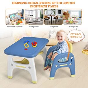 HONEY JOY Kids Table and Chair Set, Dinosaur Shape Children Activity Table and 1 Chair for Art Craft, Building Blocks, 2-Piece Toddler Furniture Set for Daycare Playroom, Gift for Boys Girls