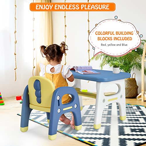 HONEY JOY Kids Table and Chair Set, Dinosaur Shape Children Activity Table and 1 Chair for Art Craft, Building Blocks, 2-Piece Toddler Furniture Set for Daycare Playroom, Gift for Boys Girls