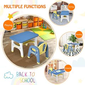 HONEY JOY Kids Table and Chair Set, Dinosaur Shape Children Activity Table and 1 Chair for Art Craft, Building Blocks, 2-Piece Toddler Furniture Set for Daycare Playroom, Gift for Boys Girls