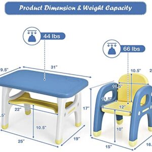 HONEY JOY Kids Table and Chair Set, Dinosaur Shape Children Activity Table and 1 Chair for Art Craft, Building Blocks, 2-Piece Toddler Furniture Set for Daycare Playroom, Gift for Boys Girls