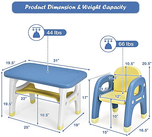 HONEY JOY Kids Table and Chair Set, Dinosaur Shape Children Activity Table and 1 Chair for Art Craft, Building Blocks, 2-Piece Toddler Furniture Set for Daycare Playroom, Gift for Boys Girls