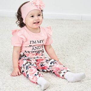 SUNNY PIGGY Infant Girl Clothes Short Ruffle Sleeve Romper Onesis 3 Month Baby Girls’ Clothing Floral Cotton Pant Sets 6 Month Girl Clothes Pink