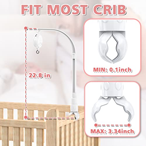 FEISIKE Baby Crib Mobile Arm with Music Box Spin Motor,23 Inch,Volume Control,3 Modes(Turn & Music,Turn Only, Music Only),Nursery Decor Hanger,Holder for DIY Clamp Mobile,12 Lullabies,30 Min Auto-Off