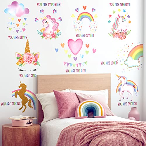 9 Pieces Unicorn Room Decal for Girls Bedroom Unicorn Rainbow Wall Decals Removable Inspirational Wall Decal Unicorn Wall Stickers Decor for Girls Kids Bedroom Nursery Birthday Party (Lovely Style)