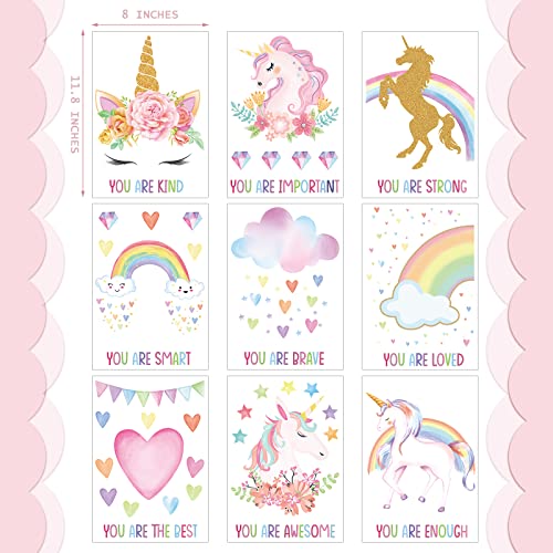 9 Pieces Unicorn Room Decal for Girls Bedroom Unicorn Rainbow Wall Decals Removable Inspirational Wall Decal Unicorn Wall Stickers Decor for Girls Kids Bedroom Nursery Birthday Party (Lovely Style)