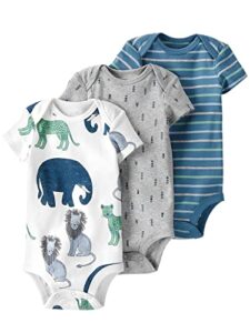 little planet baby 3-pack organic cotton short-sleeve rib, safari, 12 months