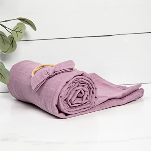 Baby Want Designs Baby Swaddle Blanket & Bow; Premium Bamboo Cotton Newborn Swaddle Set; Ultra-Soft & Eco-Friendly, Large 47 in, Machine Washable, Swaddles for Newborns- Mauve