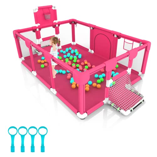 Baby playpen, Kids Baby Ball Pit, Playpen for Babies,Indoor & Outdoor Playpen for Babies and Toddlers, Infant Safety Gates with Breath (Pink)