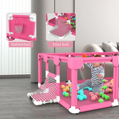 Baby playpen, Kids Baby Ball Pit, Playpen for Babies,Indoor & Outdoor Playpen for Babies and Toddlers, Infant Safety Gates with Breath (Pink)