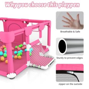 Baby playpen, Kids Baby Ball Pit, Playpen for Babies,Indoor & Outdoor Playpen for Babies and Toddlers, Infant Safety Gates with Breath (Pink)