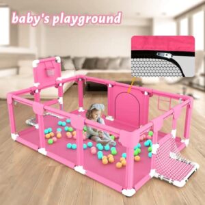 Baby playpen, Kids Baby Ball Pit, Playpen for Babies,Indoor & Outdoor Playpen for Babies and Toddlers, Infant Safety Gates with Breath (Pink)