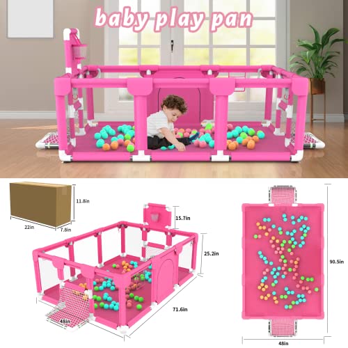 Baby playpen, Kids Baby Ball Pit, Playpen for Babies,Indoor & Outdoor Playpen for Babies and Toddlers, Infant Safety Gates with Breath (Pink)