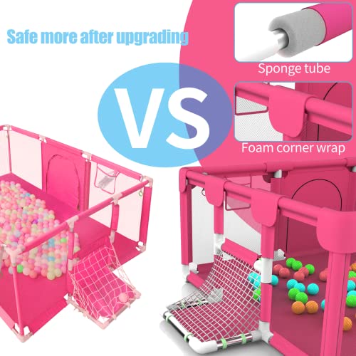 Baby playpen, Kids Baby Ball Pit, Playpen for Babies,Indoor & Outdoor Playpen for Babies and Toddlers, Infant Safety Gates with Breath (Pink)