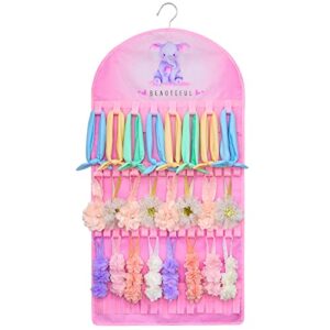 fiobee baby headband holder hair bow storage wall hanging organizer newborn headbands hanging holder girls hairband display for wall closet kids room, pink elephant