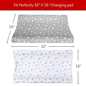 Changing Pad Cover for Boys Girls 2 Pack, Lovely Print Soft Unisex Diaper Change Table Sheets, Fit 32"x16" Contoured Pad, Comfy Cozy 2-Pack Cradle Sheets, Grey & White