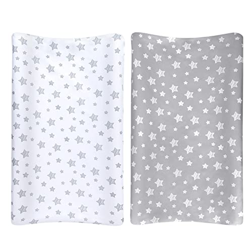 Changing Pad Cover for Boys Girls 2 Pack, Lovely Print Soft Unisex Diaper Change Table Sheets, Fit 32"x16" Contoured Pad, Comfy Cozy 2-Pack Cradle Sheets, Grey & White