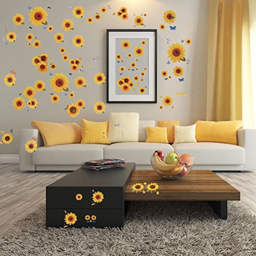 135 Pcs Sunflower Wall Sticker, Removable Sunflower Stickers Waterproof 3D Sunflower Wall Decor Stickers for Kids Mothers Day Decorations Bathroom Kitchen Decor Decals