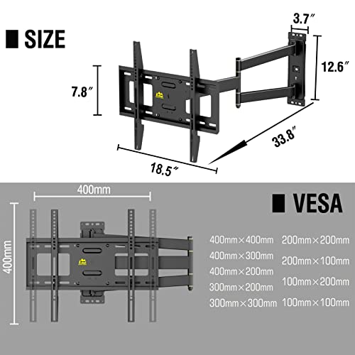 FORGING MOUNT Corner TV Wall Mount Long Arm TV Mount for 23"-60" TVs-Easy to Install Single Stud Design- 33" of Smooth Extension Plus Swivel,Tilt,Holds 99lbs,Universal Bracket Max VESA 400X400mm.