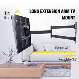 FORGING MOUNT Corner TV Wall Mount Long Arm TV Mount for 23"-60" TVs-Easy to Install Single Stud Design- 33" of Smooth Extension Plus Swivel,Tilt,Holds 99lbs,Universal Bracket Max VESA 400X400mm.