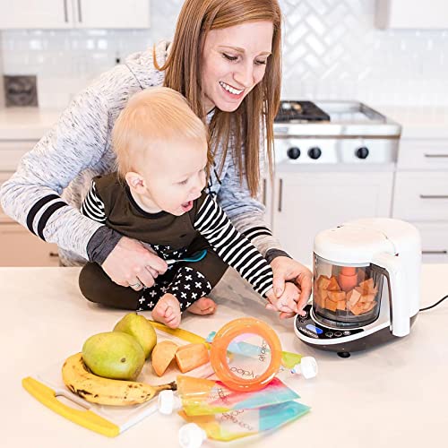 Baby Brezza One Step Baby Food Maker Deluxe – Cooker and Blender to Steam + Puree in 1 Step – Auto Shut Off - Make Organic Food for Infants and Toddlers - Set of 3 Pouches + 3 Funnels