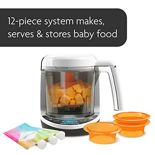 Baby Brezza One Step Baby Food Maker Deluxe – Cooker and Blender to Steam + Puree in 1 Step – Auto Shut Off - Make Organic Food for Infants and Toddlers - Set of 3 Pouches + 3 Funnels