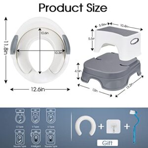 Potty Training Seat,Potty Training Toilet Step Stools Ladder for Kids,Safe Baby Toilet Seat with Splash Guard,2 in 1 Detachable Step Stool for Girls Boys,2 Cushions,1 Cleaning Brush and Hook,Gray