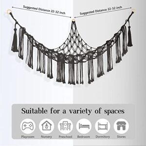 Stuffed Animal Net or Hammock, Porsuluola Macrame Toy Net Hammock for Stuffed Animals with Tassel Wall Corner Toy Storage Hammock Kids Hanging Mesh Toy Net Organizer Black