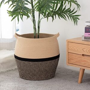 KAKAMAY Woven Baskets for Storage(17"x17"),Large Cotton Rope Basket Baby Laundry Hamper,Collapsible Basket, Blanket Organizing Living Room,Nursery,Clothes,Toy chest (Black)