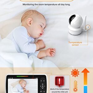 Baby Monitor – 5” Large Display Video Baby Monitor with Remote Pan-Tilt-Zoom |Infrared Night Vision, Temperature Display, Lullaby, Two Way Audio |960ft Range Baby Monitor with Camera and Audio