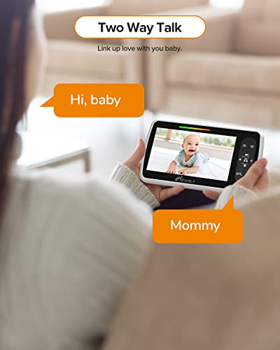 Baby Monitor – 5” Large Display Video Baby Monitor with Remote Pan-Tilt-Zoom |Infrared Night Vision, Temperature Display, Lullaby, Two Way Audio |960ft Range Baby Monitor with Camera and Audio