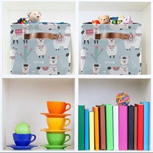 Cartoon Llama Alpaca Rectangular Storage Bin Basket with Handles - Organizer Bin for Toys, Books, Laundry Basket for Kids/Pets, Playroom