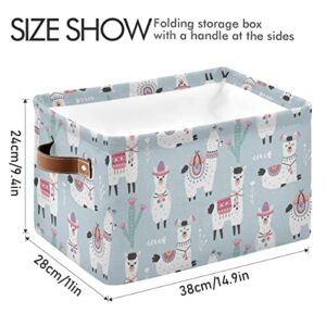 Cartoon Llama Alpaca Rectangular Storage Bin Basket with Handles - Organizer Bin for Toys, Books, Laundry Basket for Kids/Pets, Playroom