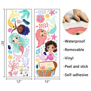 Mfault Baby Girls Black Mermaid Under The Sea Wall Decals Stickers, Multicultural Ocean Creatures Nursery Decoration Bedroom Playroom Art, Shell Bubble Coral Seaweed Kids Room Bathroom Home Decor