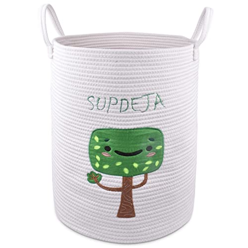 Laundry Hamper, Woven Laundry Basket Nursery Hamper Cotton Rope Basket Laundry Hamper with Handles for Storage, Kids Toy Basket Cute Baby Clothes Hamper 15 x 15 x 20 Inches