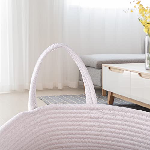 Laundry Hamper, Woven Laundry Basket Nursery Hamper Cotton Rope Basket Laundry Hamper with Handles for Storage, Kids Toy Basket Cute Baby Clothes Hamper 15 x 15 x 20 Inches