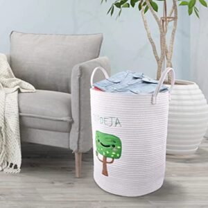 Laundry Hamper, Woven Laundry Basket Nursery Hamper Cotton Rope Basket Laundry Hamper with Handles for Storage, Kids Toy Basket Cute Baby Clothes Hamper 15 x 15 x 20 Inches