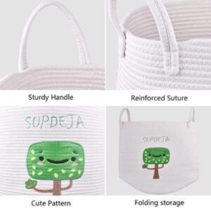 Laundry Hamper, Woven Laundry Basket Nursery Hamper Cotton Rope Basket Laundry Hamper with Handles for Storage, Kids Toy Basket Cute Baby Clothes Hamper 15 x 15 x 20 Inches