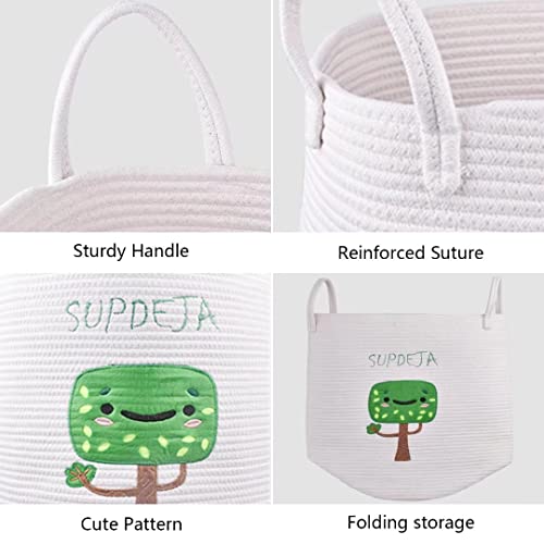 Laundry Hamper, Woven Laundry Basket Nursery Hamper Cotton Rope Basket Laundry Hamper with Handles for Storage, Kids Toy Basket Cute Baby Clothes Hamper 15 x 15 x 20 Inches