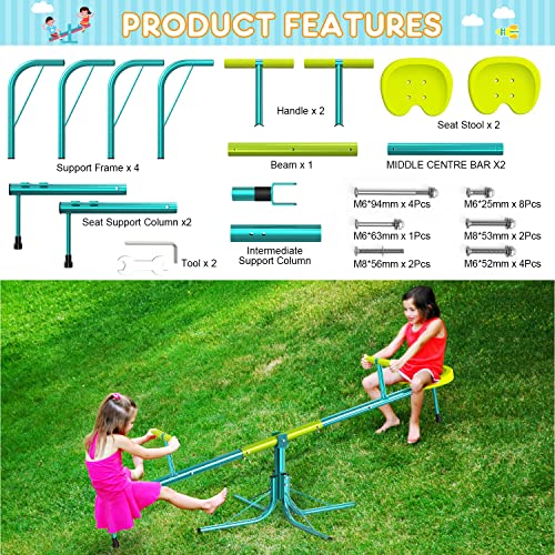 Amictoy Seesaw, Sit and Spin Teeter Totter, 100 Lbs Heavy Duty 2023 Upgraded Model, Kids Outdoor Playground Equipment, Outside Toys Set, Swiveling 360 Degrees Rotating for Kids 4-8 Safety Certified