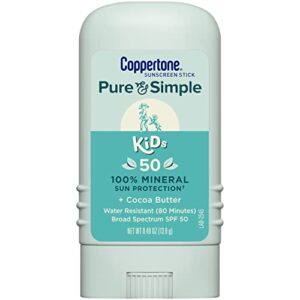 Coppertone Pure & Simple Kids Sunscreen SPF 50 Multi Pack, Kids Zinc Oxide Mineral Sunscreen Spray & Kids Sunscreen Stick, Sunscreen for Face, (5 oz +.49 oz)