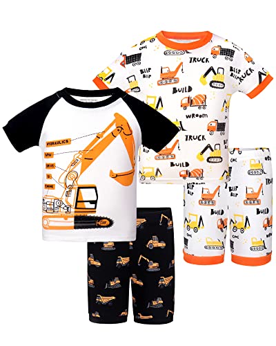 DAUGHTER QUEEN Boys Pajamas 18-24 Months Summer PJs Excavator Pj Sets Baby Toddler Cotton Short Sleeve Sleepwear Jammies Construction Clothes Outfits 18m/Mo, 24m/Mth